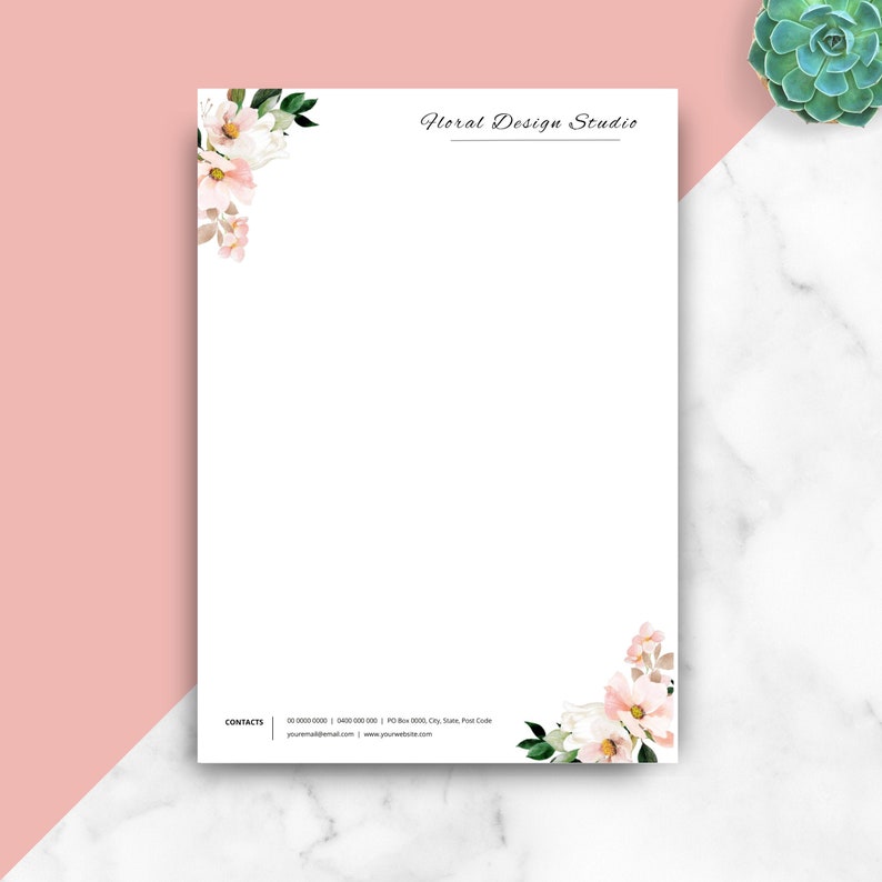 Floral Letterhead Template Personal Letterhead for Word - Etsy