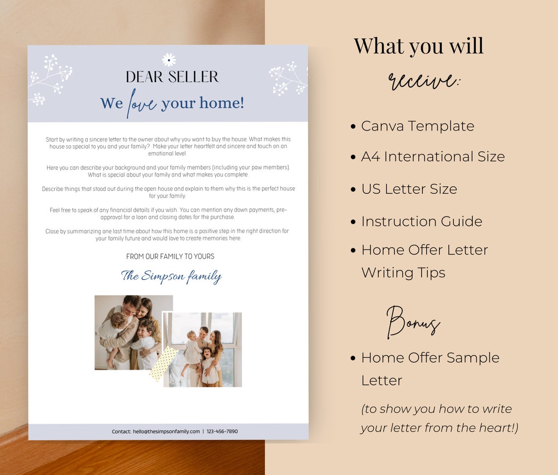 Home Offer Letter Template, We Love Your Home, Dear Seller, Letter to ...