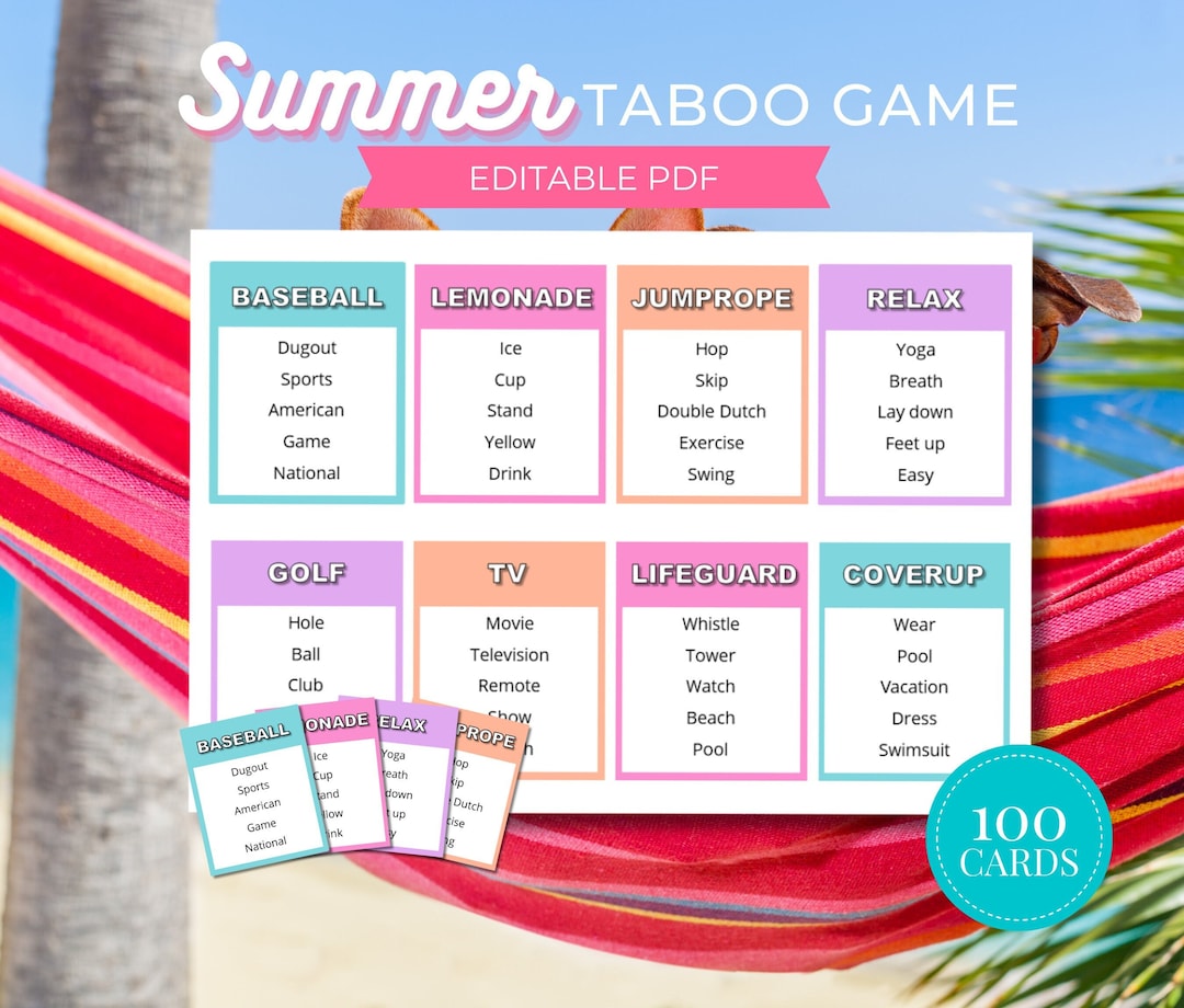 Summer Party Game, Taboo Game, Forbidden Words, Word Guessing Game ...
