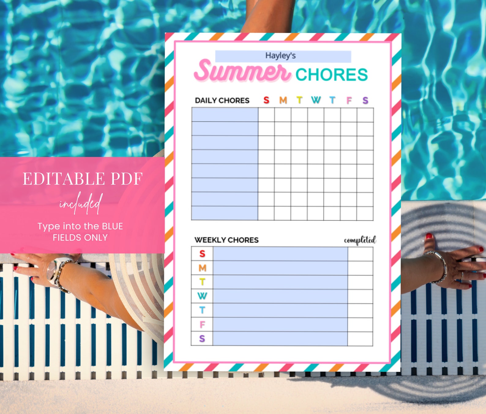 Summer Chore Chart, Summer Checklist, Chore Chart for Kids, Chore List ...