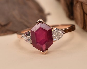 Hexagon Cut Ruby Ring - Etsy