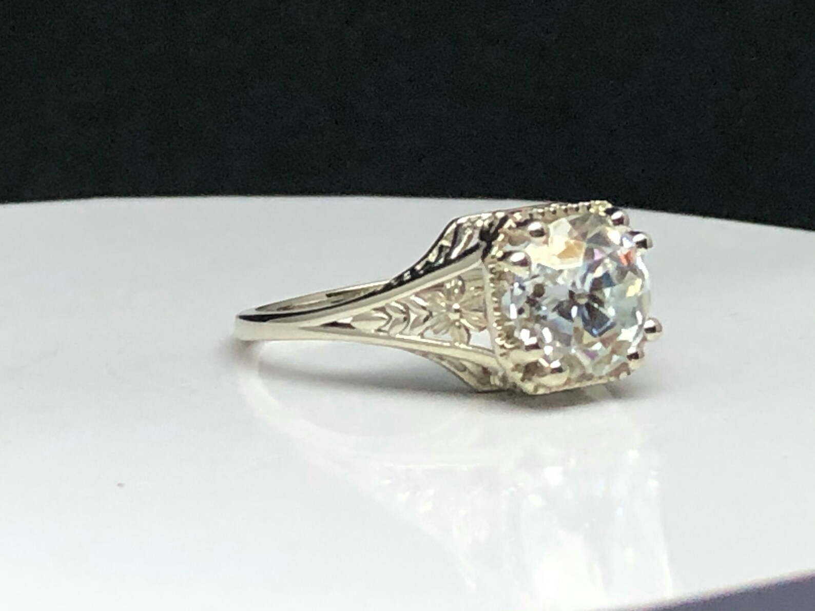 1.60 Ct Colorless Moissanite Edwardian Engagement Ring Flower | Etsy