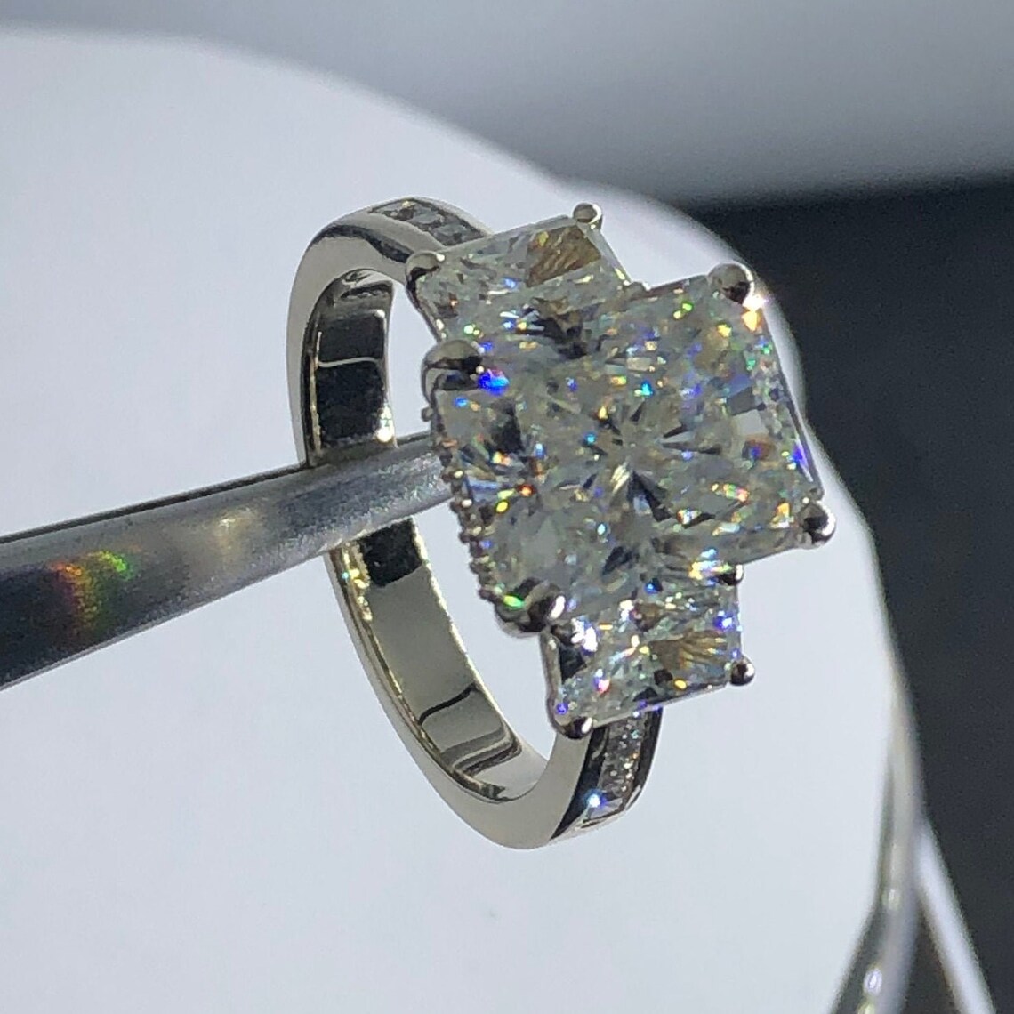 Antique Radiant Cut Platinum Ring Classic Hidden Halo Bridal - Etsy