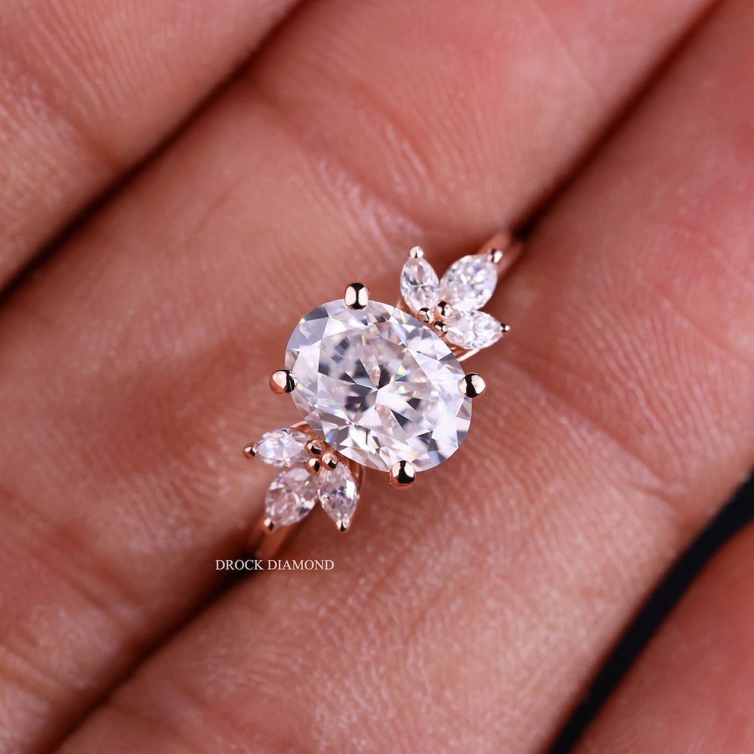Snowdrift Ring, 1.65 CT Oval Cut Moissanite Engagement Ring, Marquise ...