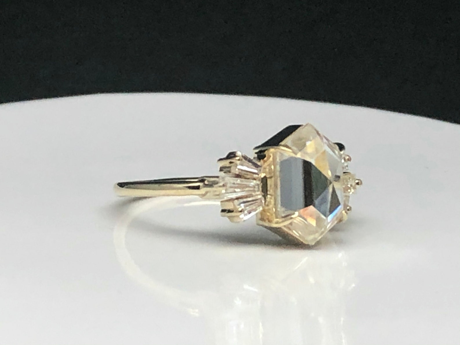 Hexagon Moissanite Ring 14K Solid Gold Engagement Ring - Etsy