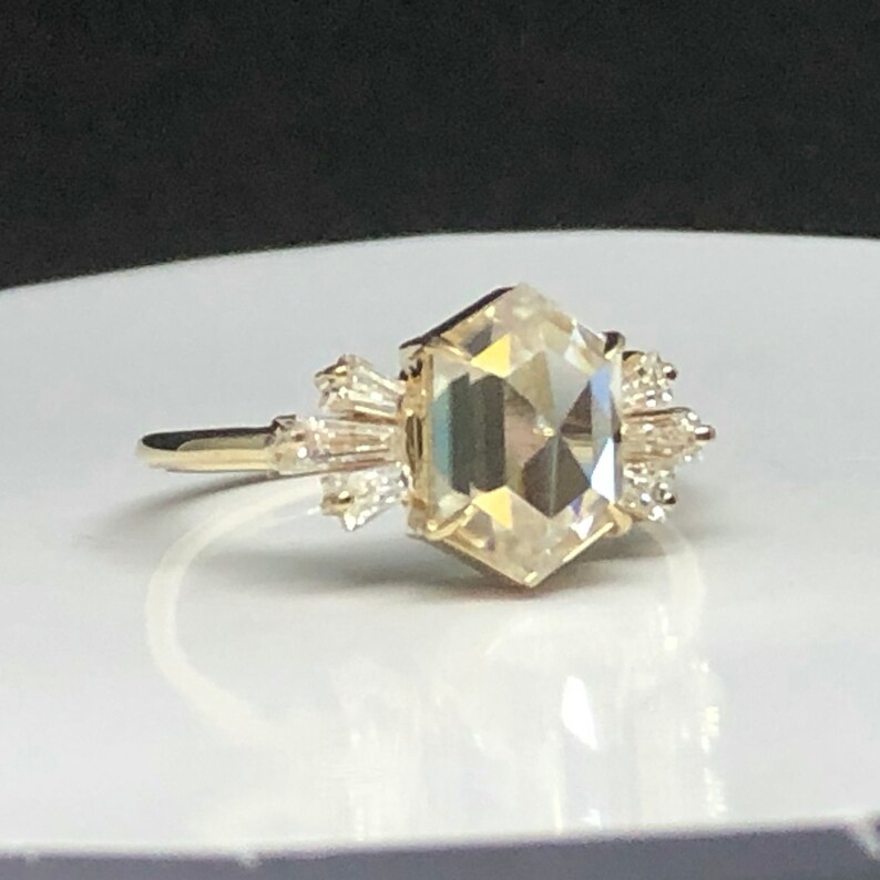 Hexagon Moissanite Ring 14K Solid Gold Engagement Ring - Etsy