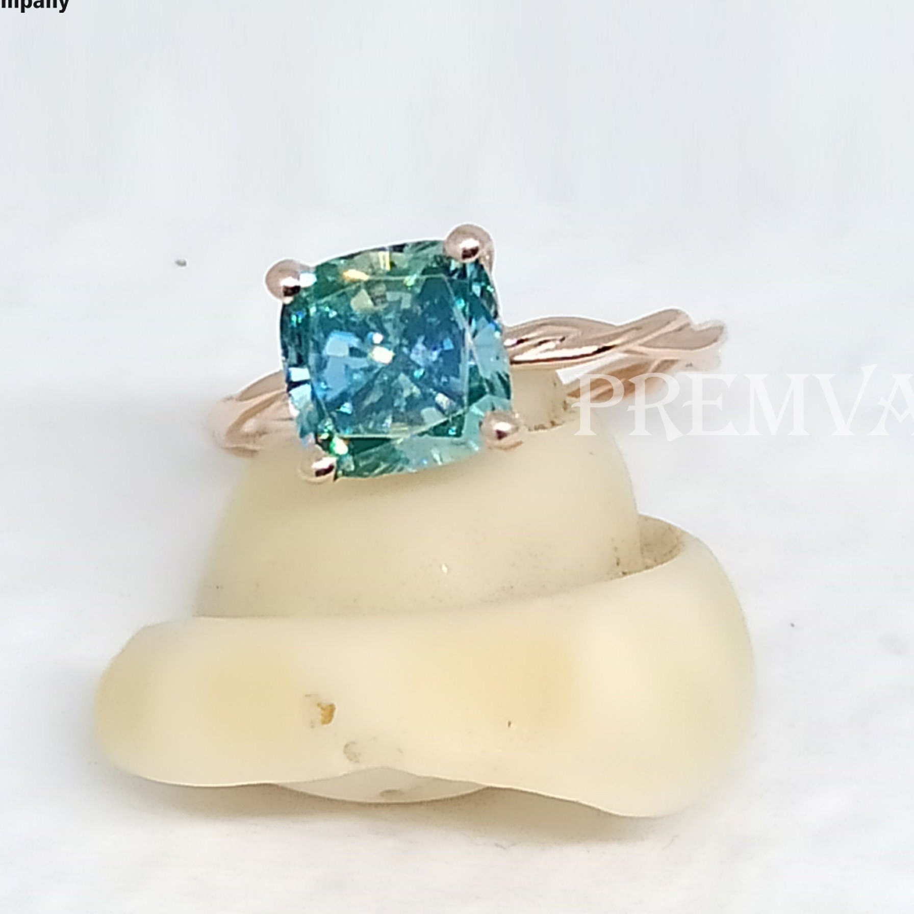 Colored Moissanite Ring / 1.80 CT Aqua Green Cushion - Etsy