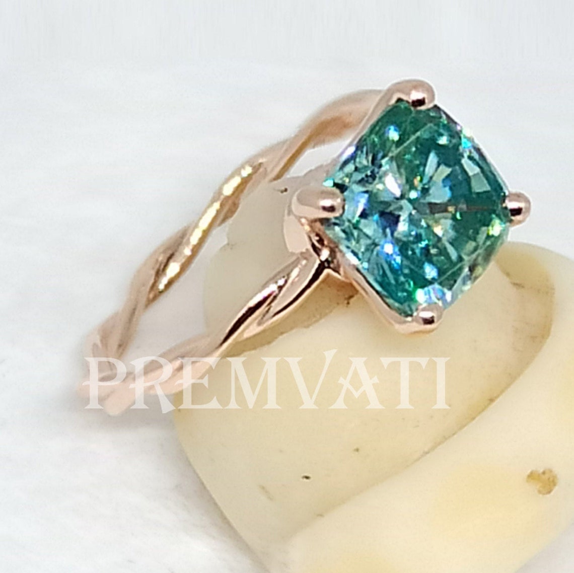 Colored Moissanite Ring / 1.80 CT Aqua Green Cushion | Etsy