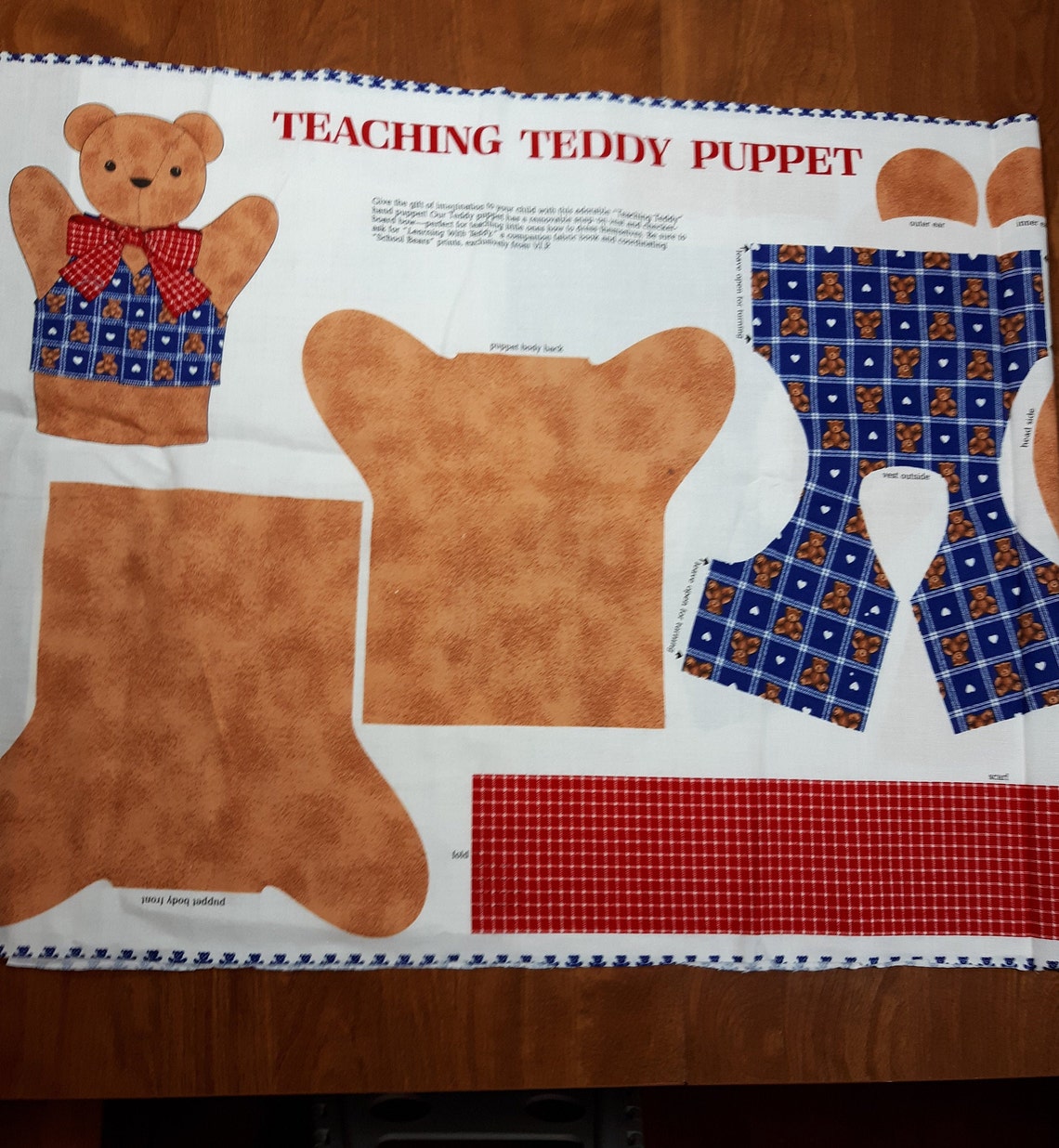 Teaching Teddy Puppet Panel 9-3/4 High - Etsy