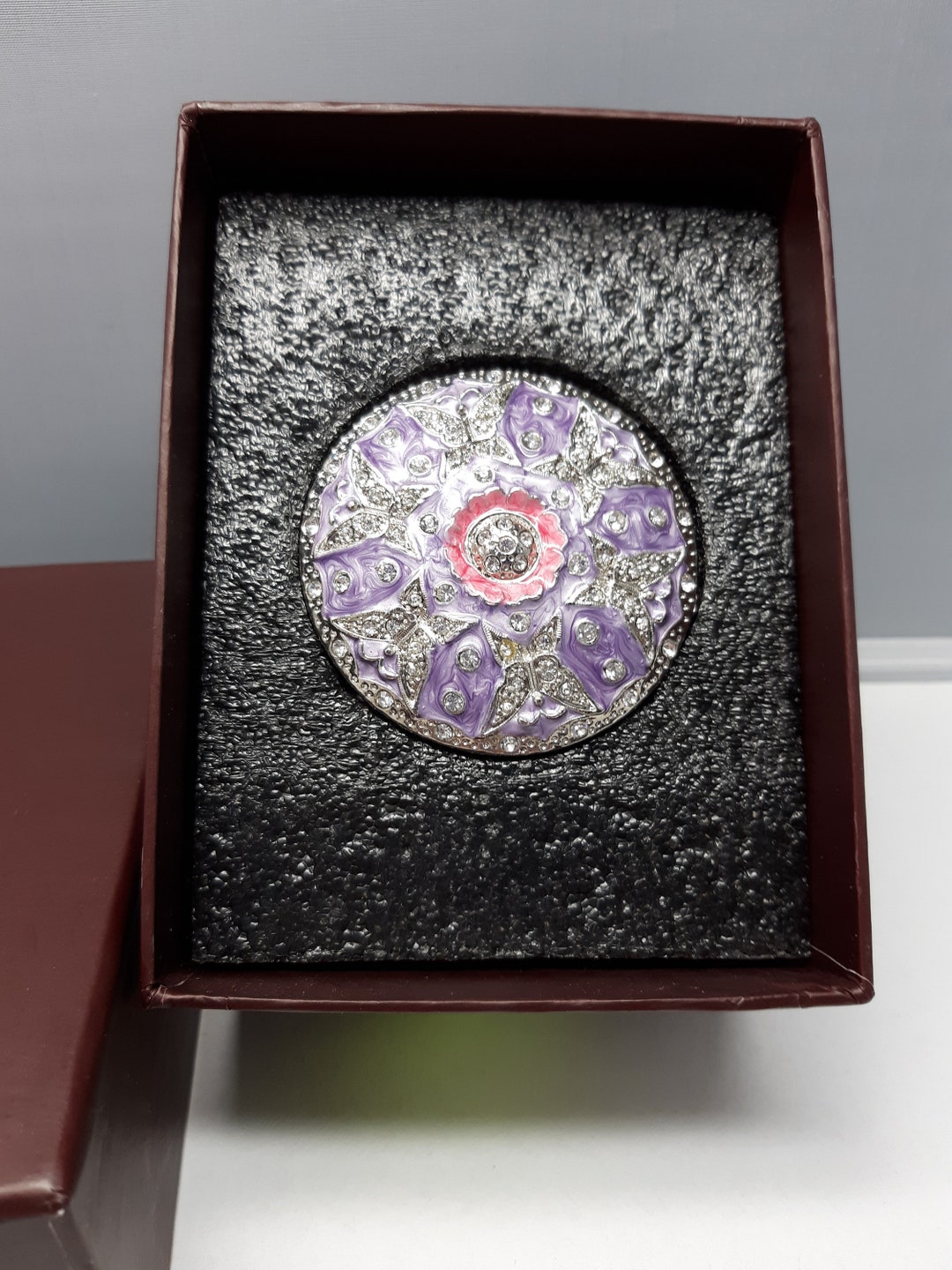 Round Hinged Silver Metal Trinket Box Lilac Enamel - Etsy