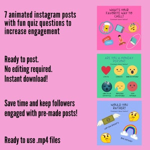Instagram Quiz Pack, Fun Posts, Increase Engagement, Animated - Etsy Canada
