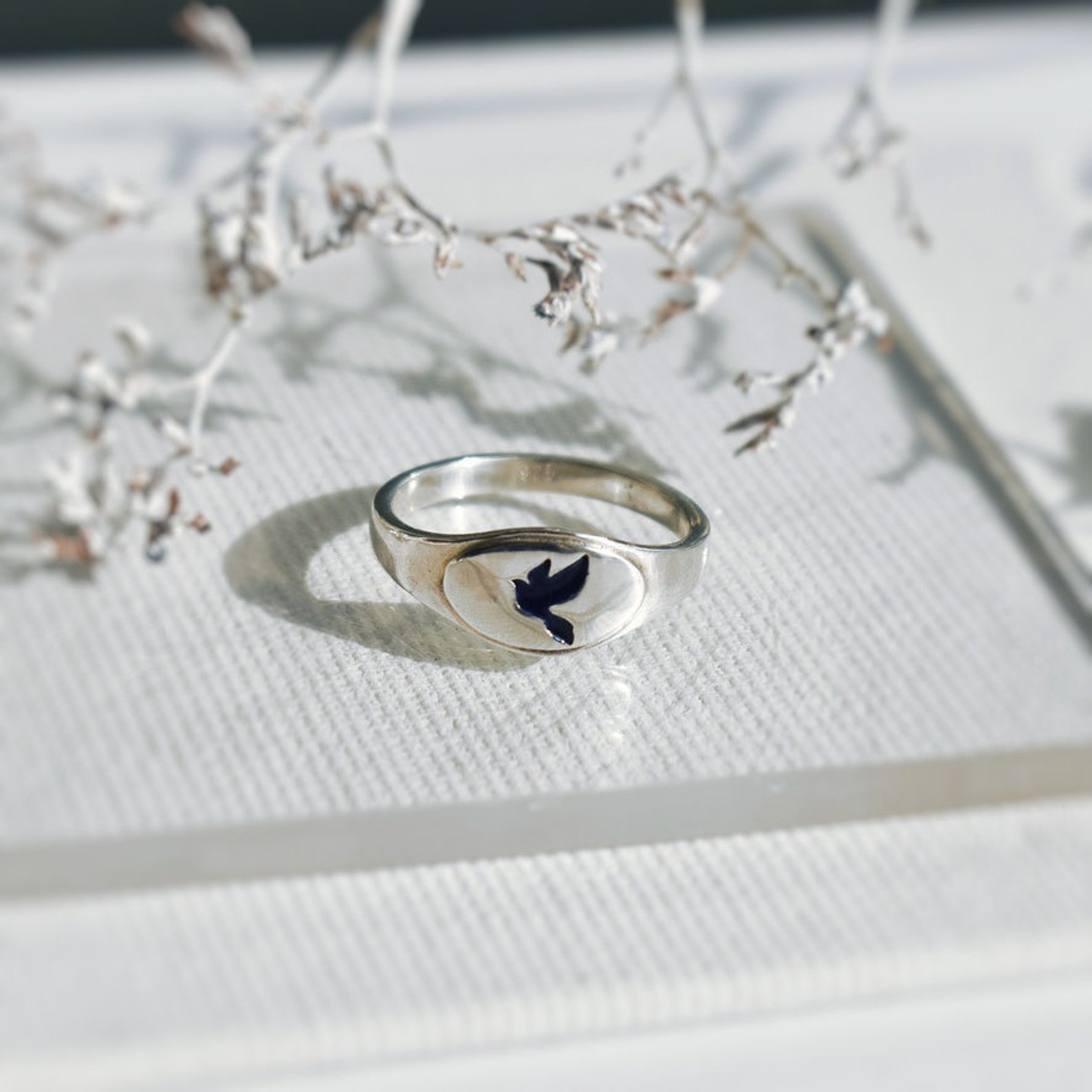 Dove Silver Ring Enamel Ring Silver Enamel Ring Dove - Etsy UK