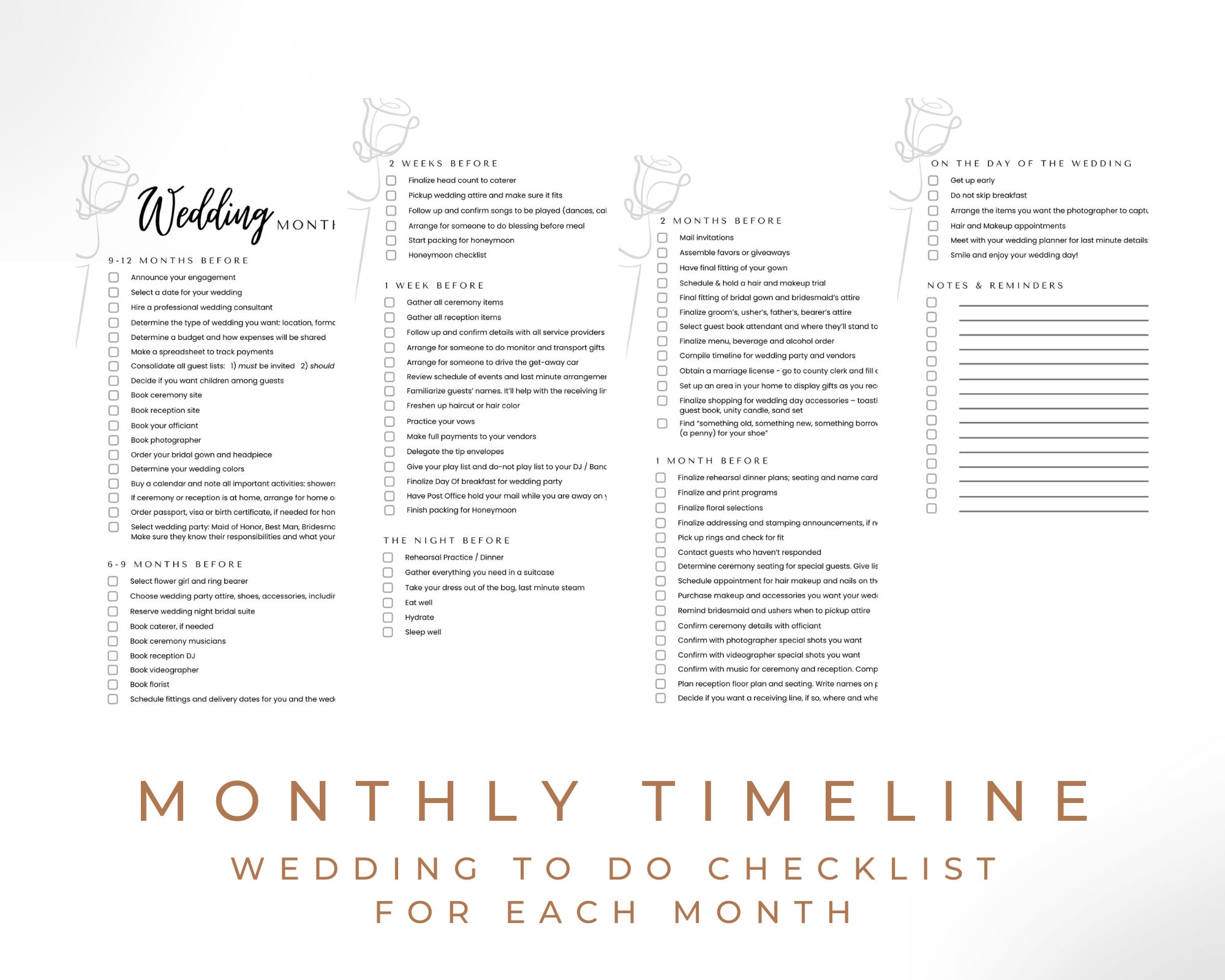 Wedding Monthly to Do Checklist Printable Wedding Planner Instant ...