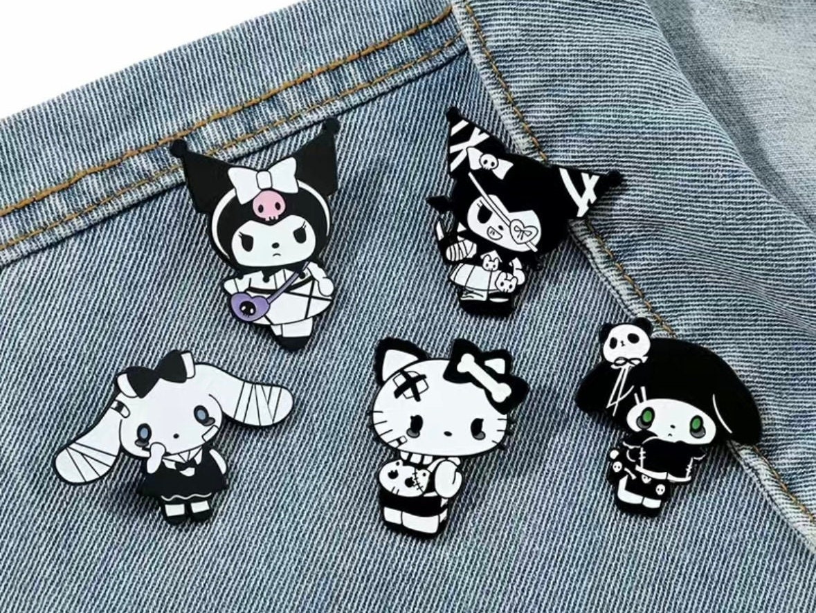Hello Kitty Kuromi Cinnamoroll My Melody Goth Punk Halloween Enamel Pin ...