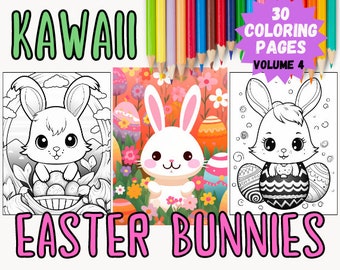 30 Easter Bunnies Kawaii Vol 2, Cute Coloring Pages, Easy Coloring ...