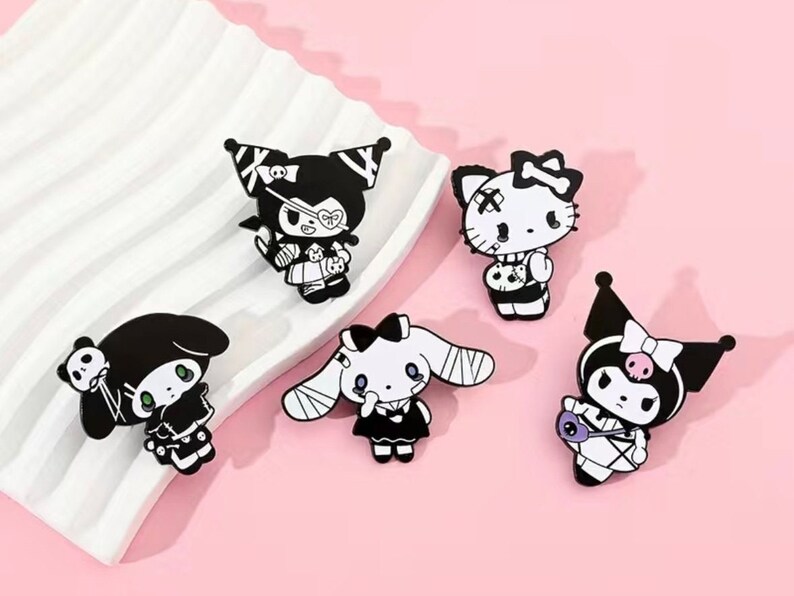 Hello Kitty Kuromi Cinnamoroll My Melody Goth Punk Halloween Enamel Pin