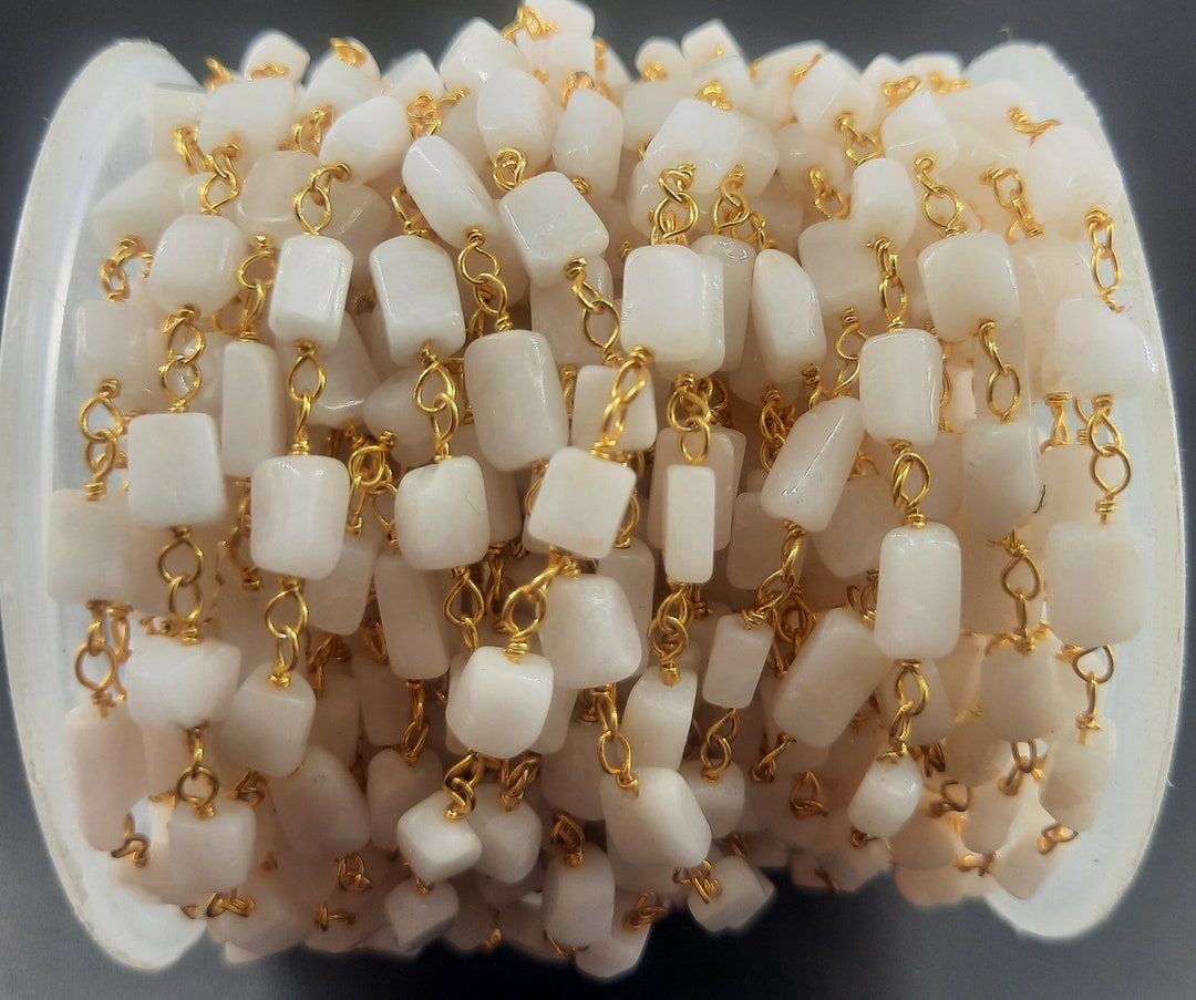 2 Feet Rectangle Beads Rosary Chain White Opal Smooth Tube Shape Beads ...