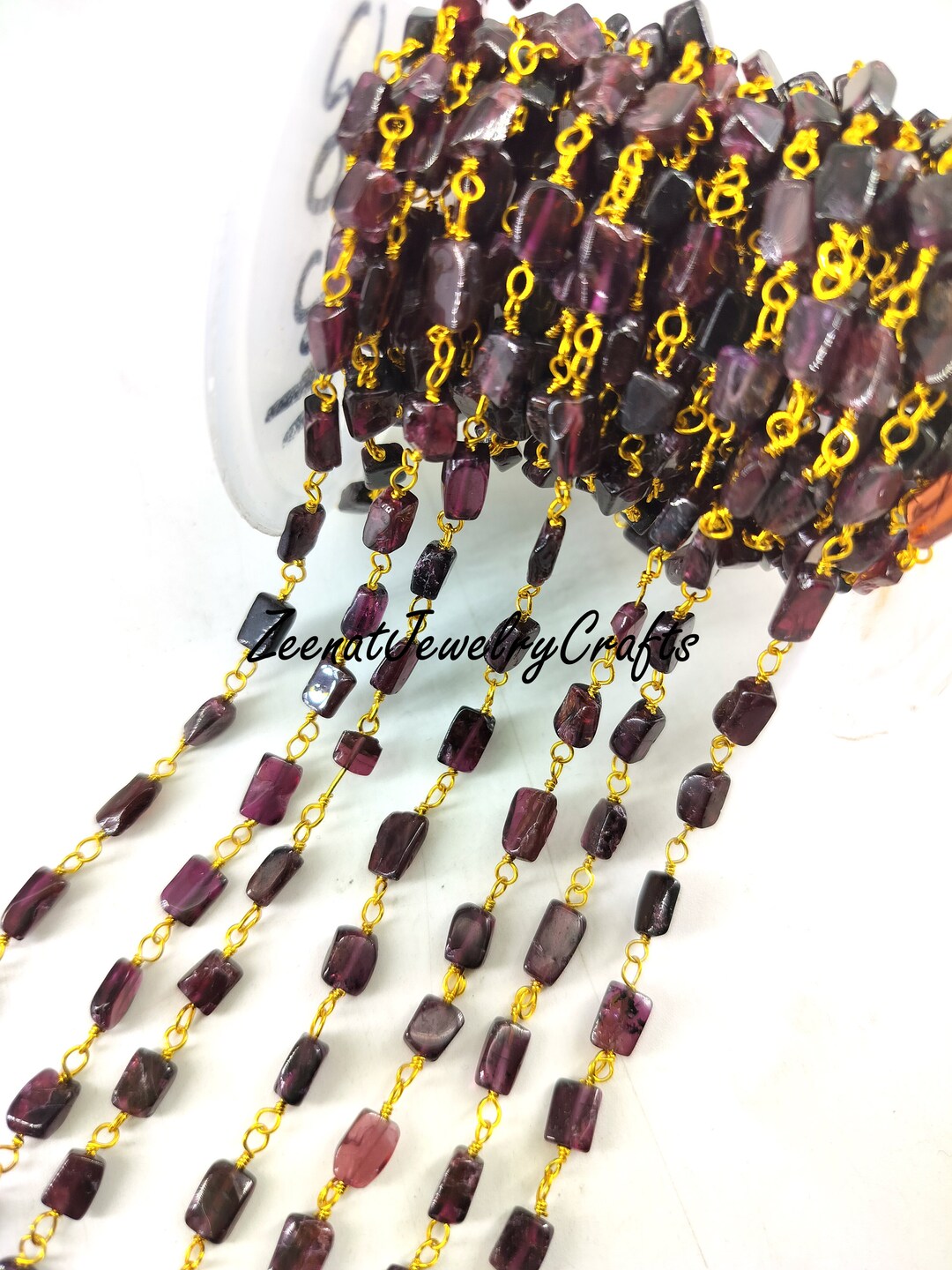 2 Feet Natural Red Garnet Smooth Tube Shape Rosary Chain Gold Plated ...