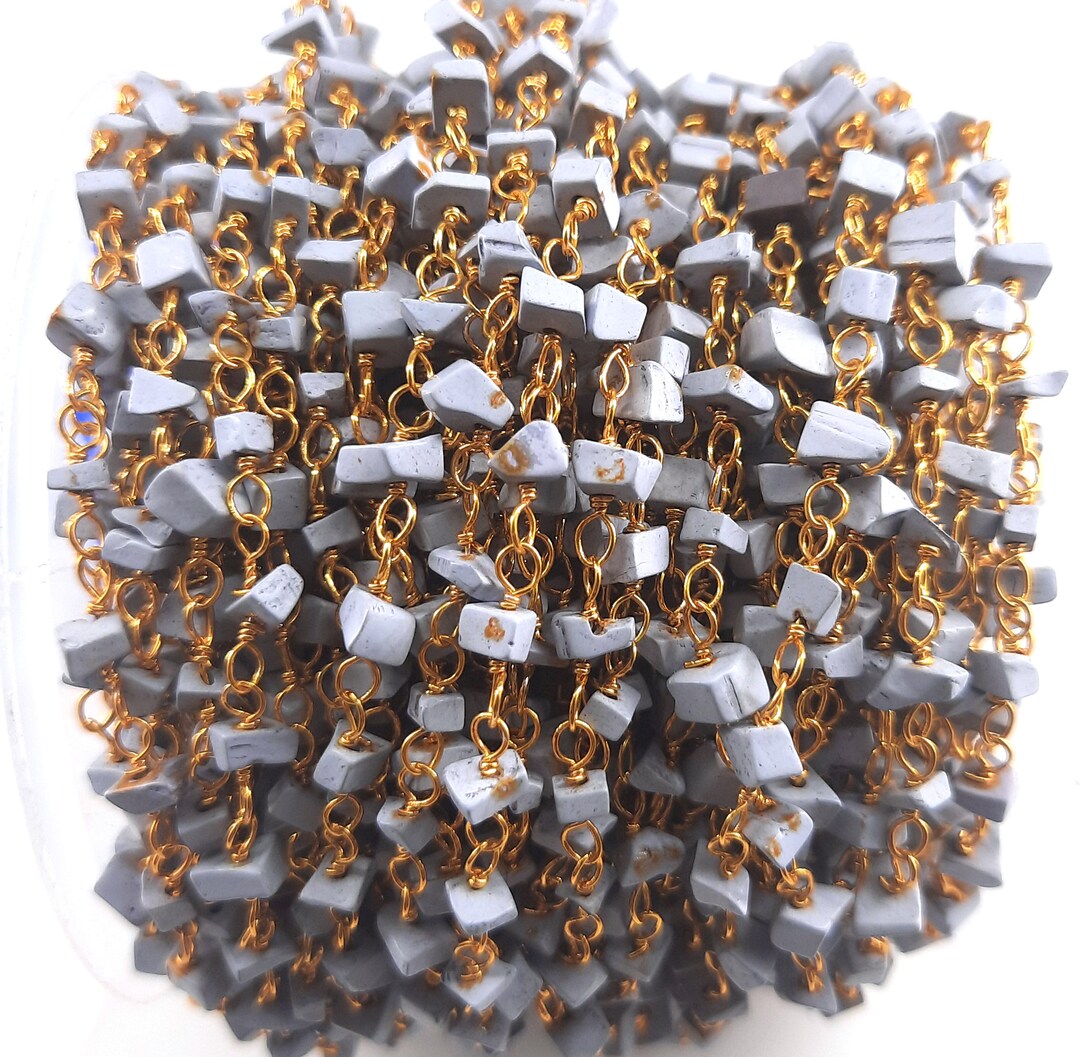 1,3,5 Feet Grey Opal Hydro Uncut Chips Beads Rosary Chain Silver Gold ...