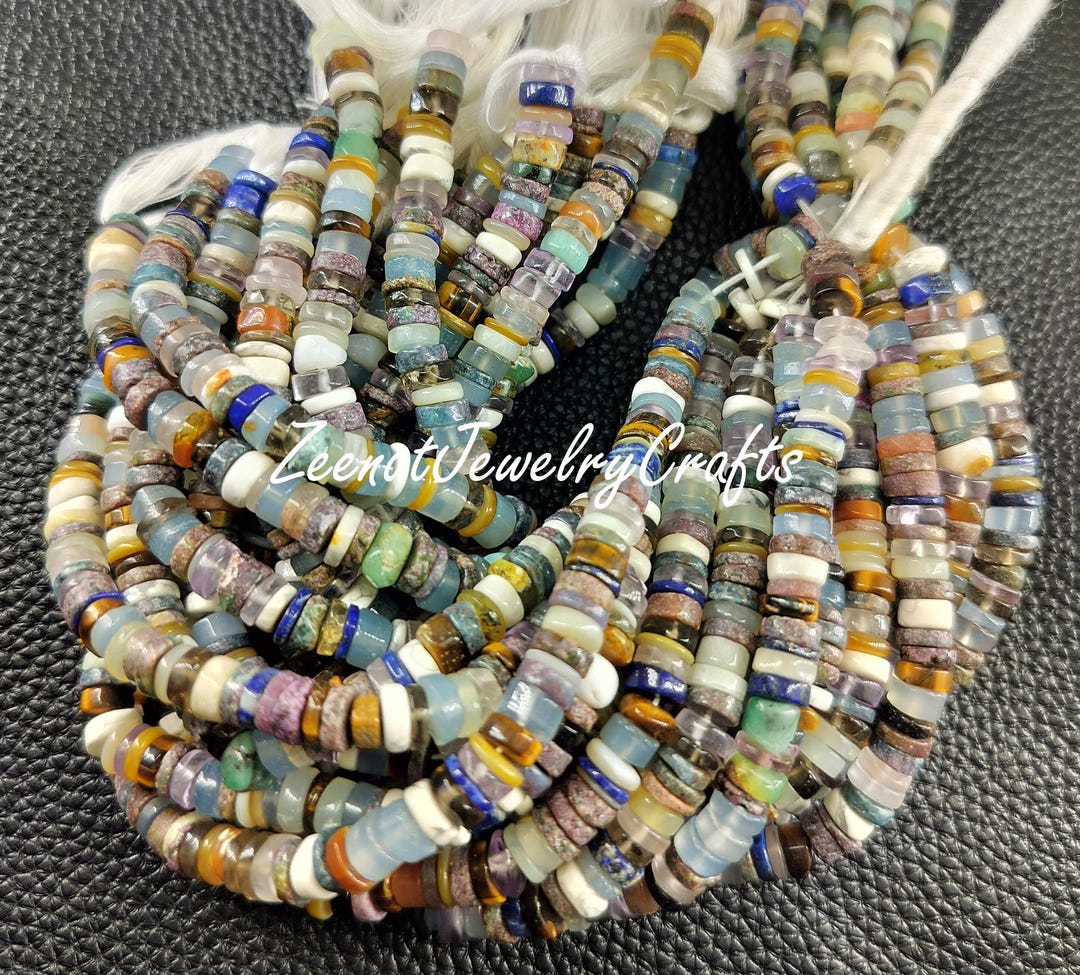 8" Strand Natural Disco Beads Heishi Smooth Tyre Multi Beads Mix Color Wheel Beads Plain Washer ...
