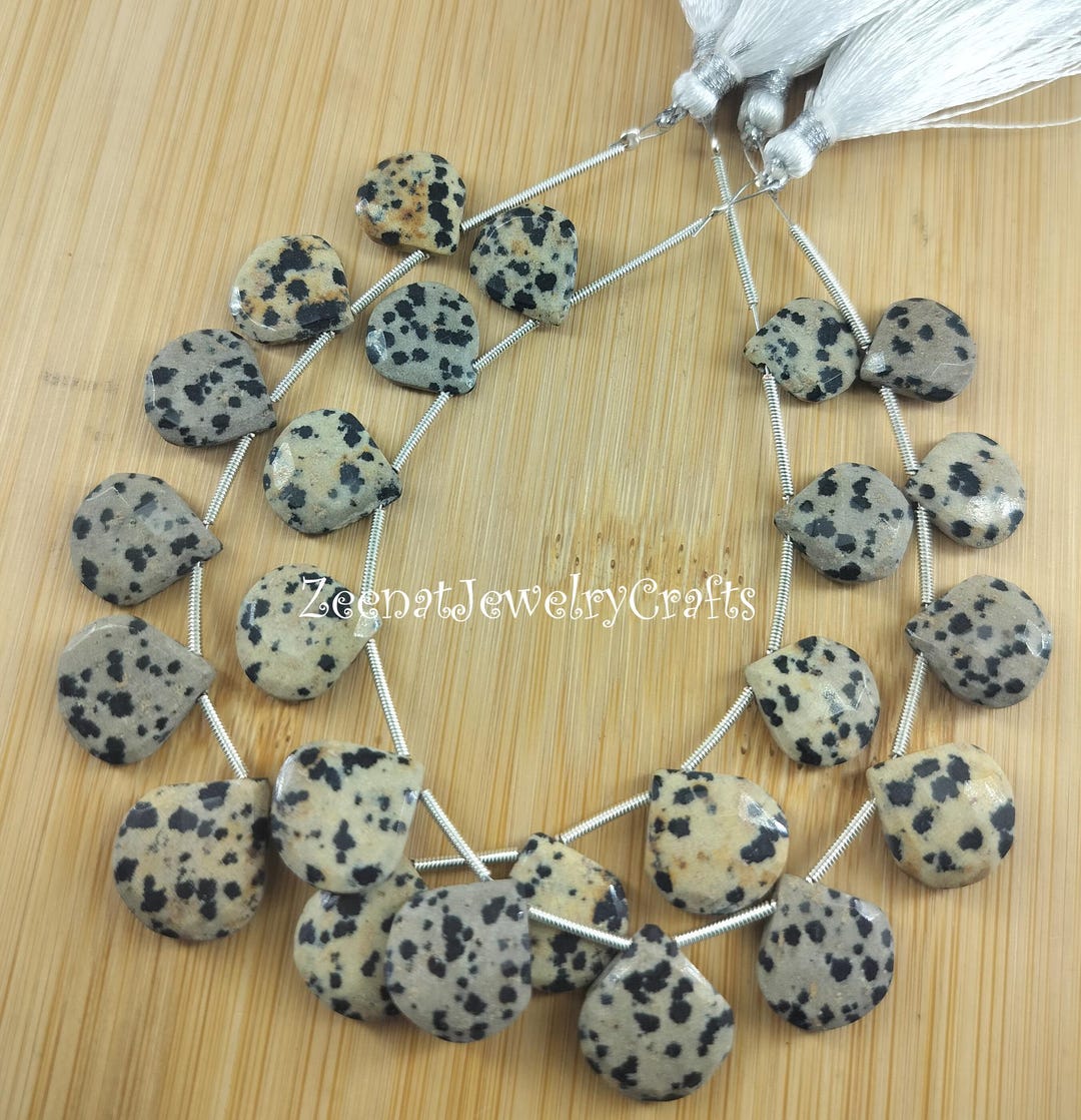 8 Inch Strand Heart Shaped Beads Dalmatian Jasper Beads Side-drilled ...