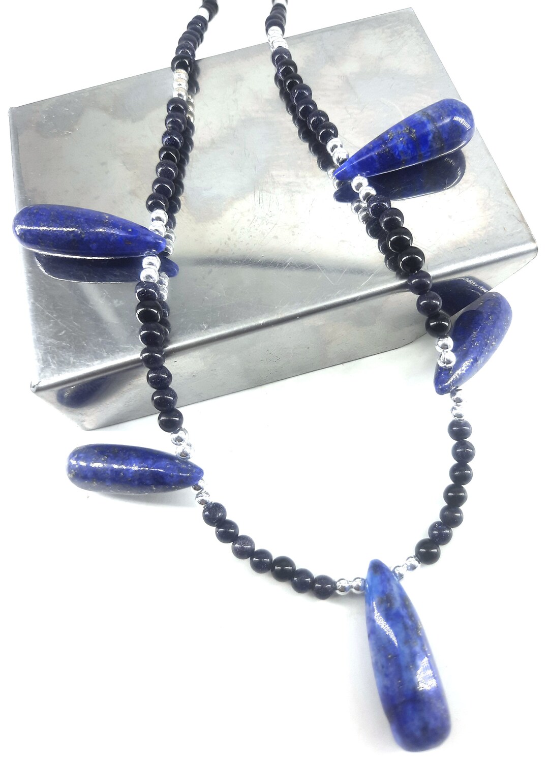 Necklace Natural Blue Sun Sitara Round Shape Gemstone Beads Blue Lapis ...