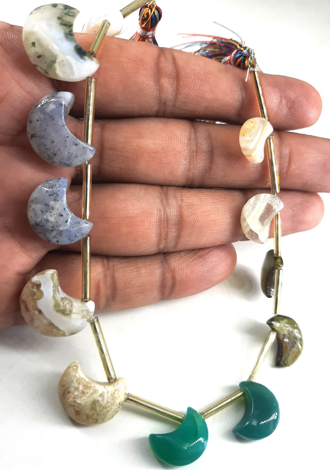 8" Disco Gemstone Crescent Moon Beads: Carved Jewelry Making Strand - Etsy