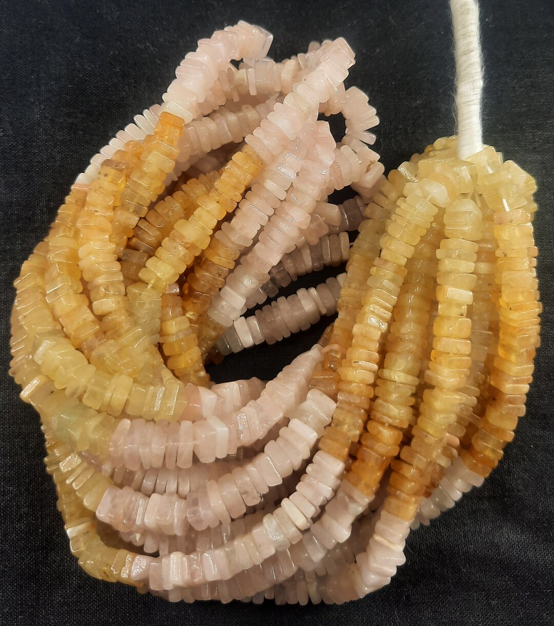8" Natural Yellow Quartz Morganite Smooth Heishi Square Shape Gemstone ...