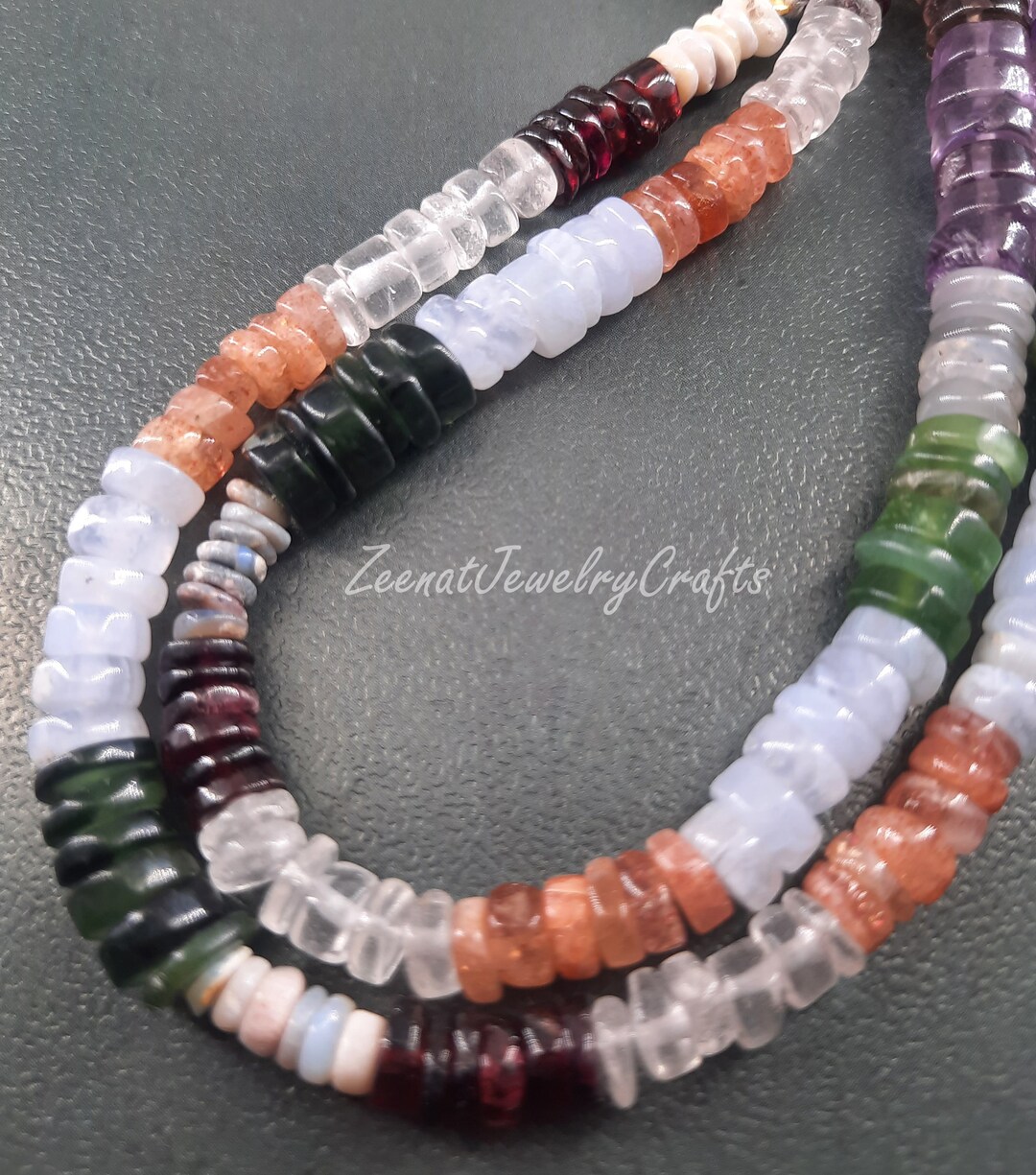 8 Natural Multi Disco Smooth Heishi Tyre Shape Gemstone Beads Disco ...