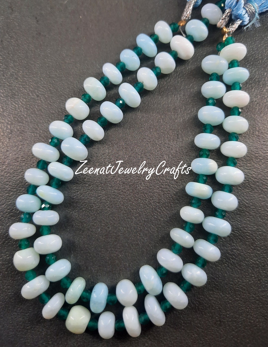 8 Strand Blue Peru Opal Beads Peruvian Smooth Rondelle Shape Gemstone ...
