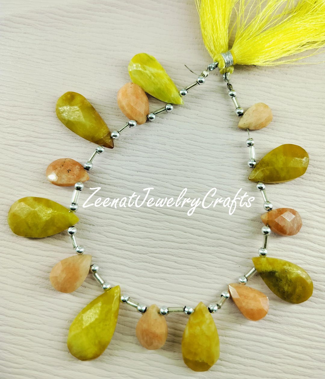 8" Natural Yellow Jasper & Peach Moonstone Faceted Teardrop Shape ...
