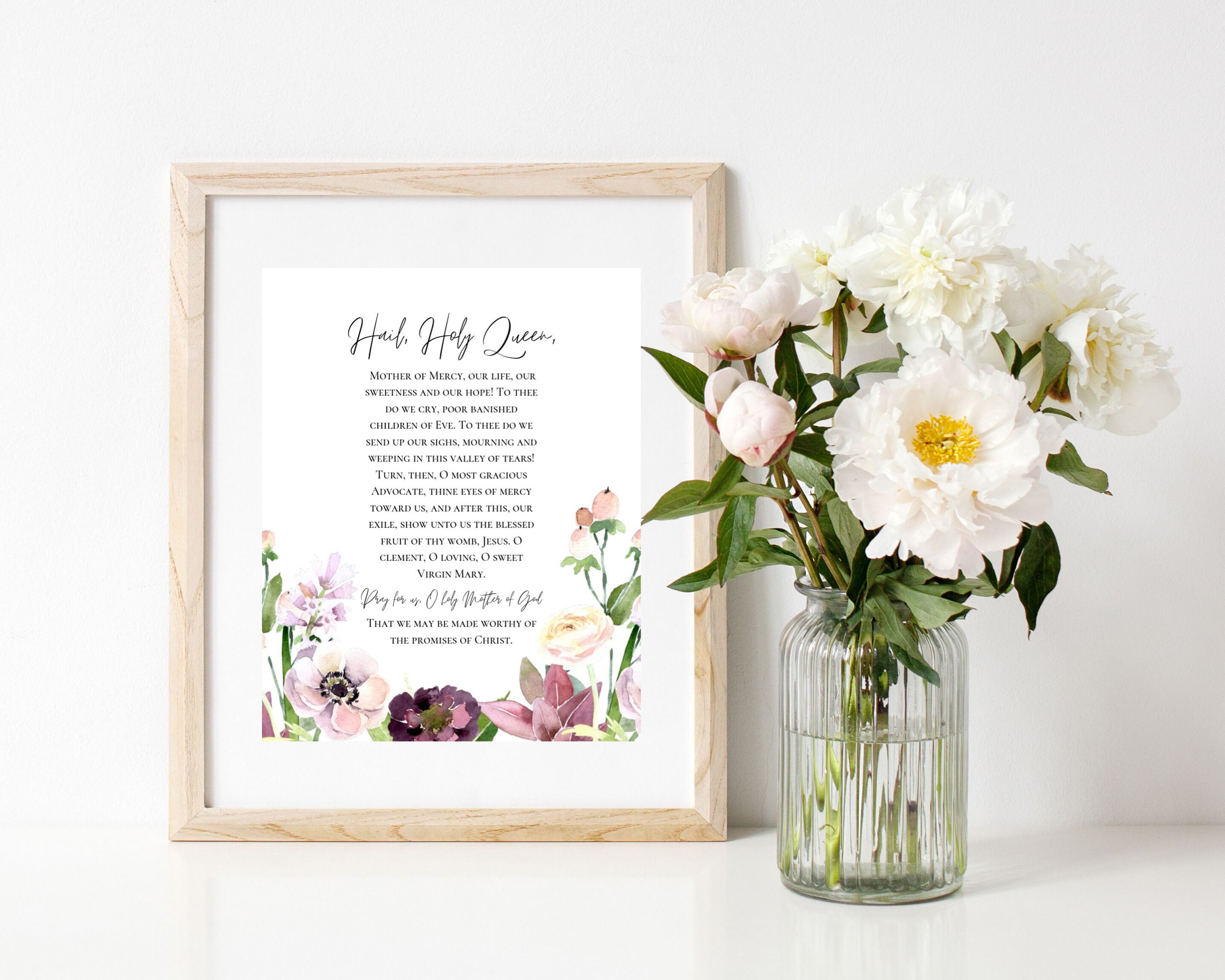 Hail Holy Queen Prayer Print With Floral Border - Catholic Prayer ...