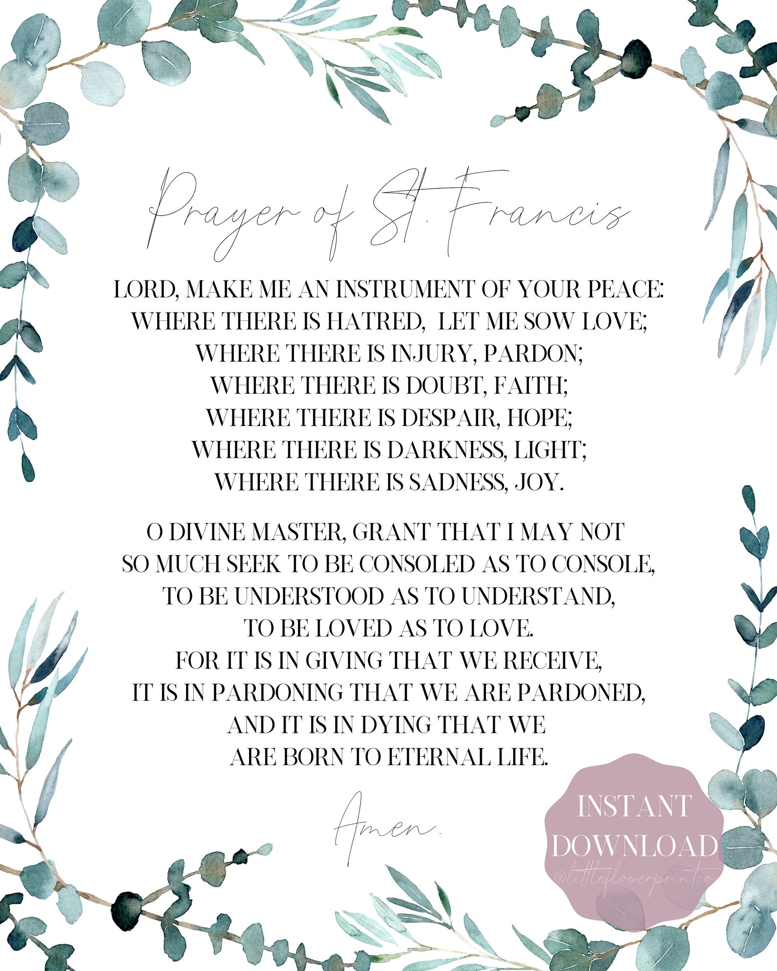 St. Francis of Assisi Prayer Print - Instant Download - Printable ...