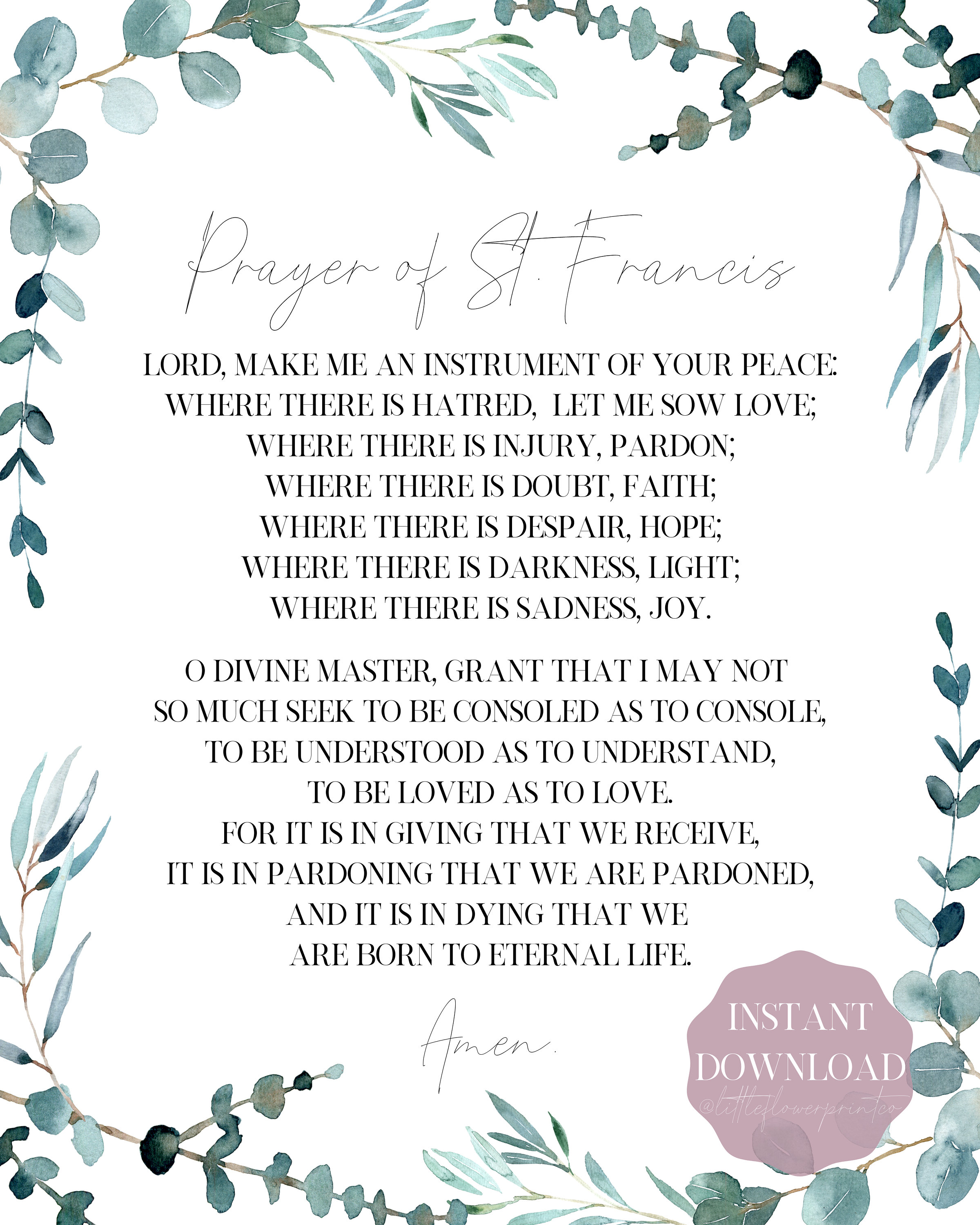 St. Francis of Assisi Prayer Print - Instant Download - Printable ...