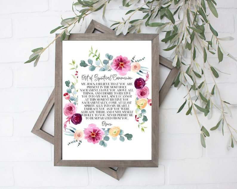 Act of Spiritual Communion Prayer Print (floral) - Catholic Prayer ...