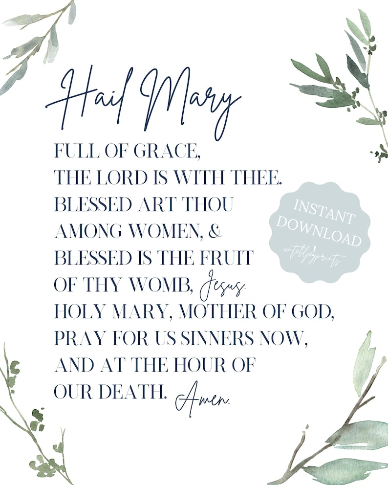 Hail Mary Prayer Digital Download Printable - Instant Download ...