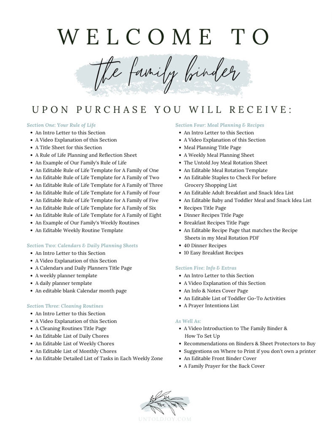 Untold Joy Family Binder - Instant Digital Download Template ...