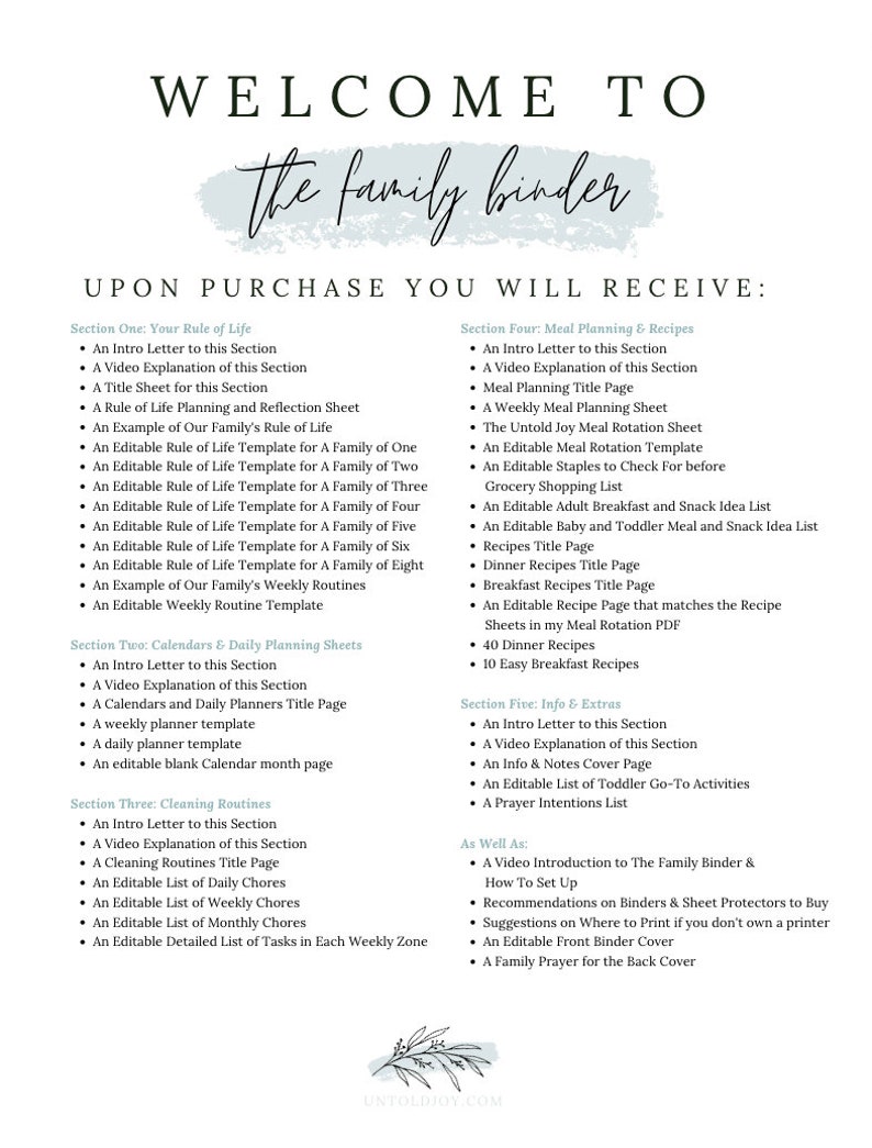 Untold Joy Family Binder - Instant Digital Download Template ...