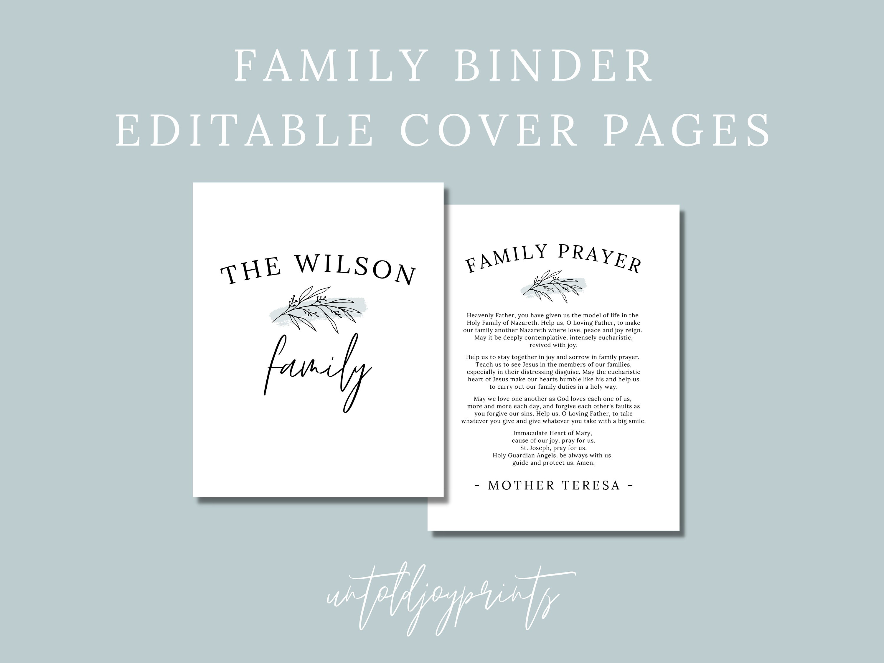 Untold Joy Family Binder Cover Pages - Binder Cover the "_____" Family ...