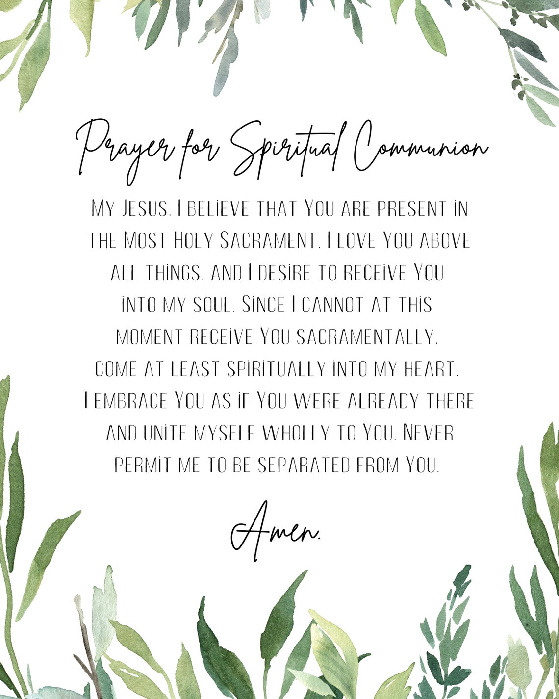 Act of Spiritual Communion Prayer Print Catholic Prayer | Etsy