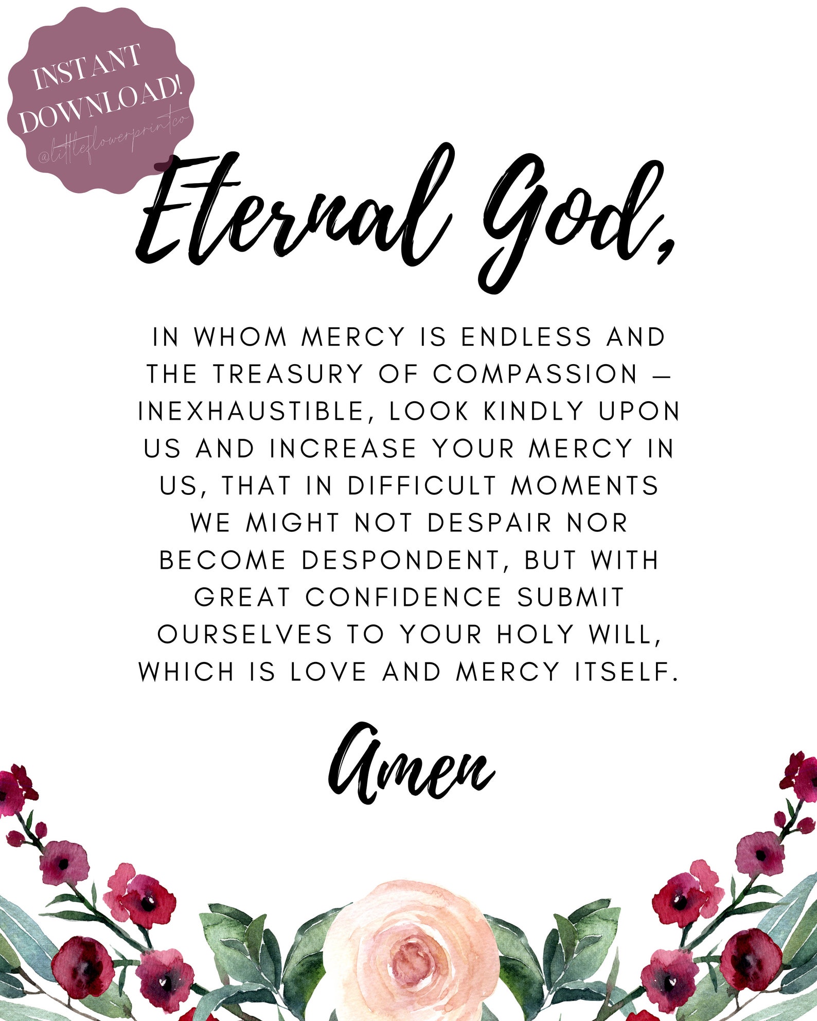 Divine Mercy Prayer Print - Catholic Prayer Printable Instant Download ...