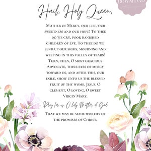 Hail Holy Queen Prayer Print With Floral Border - Catholic Prayer ...