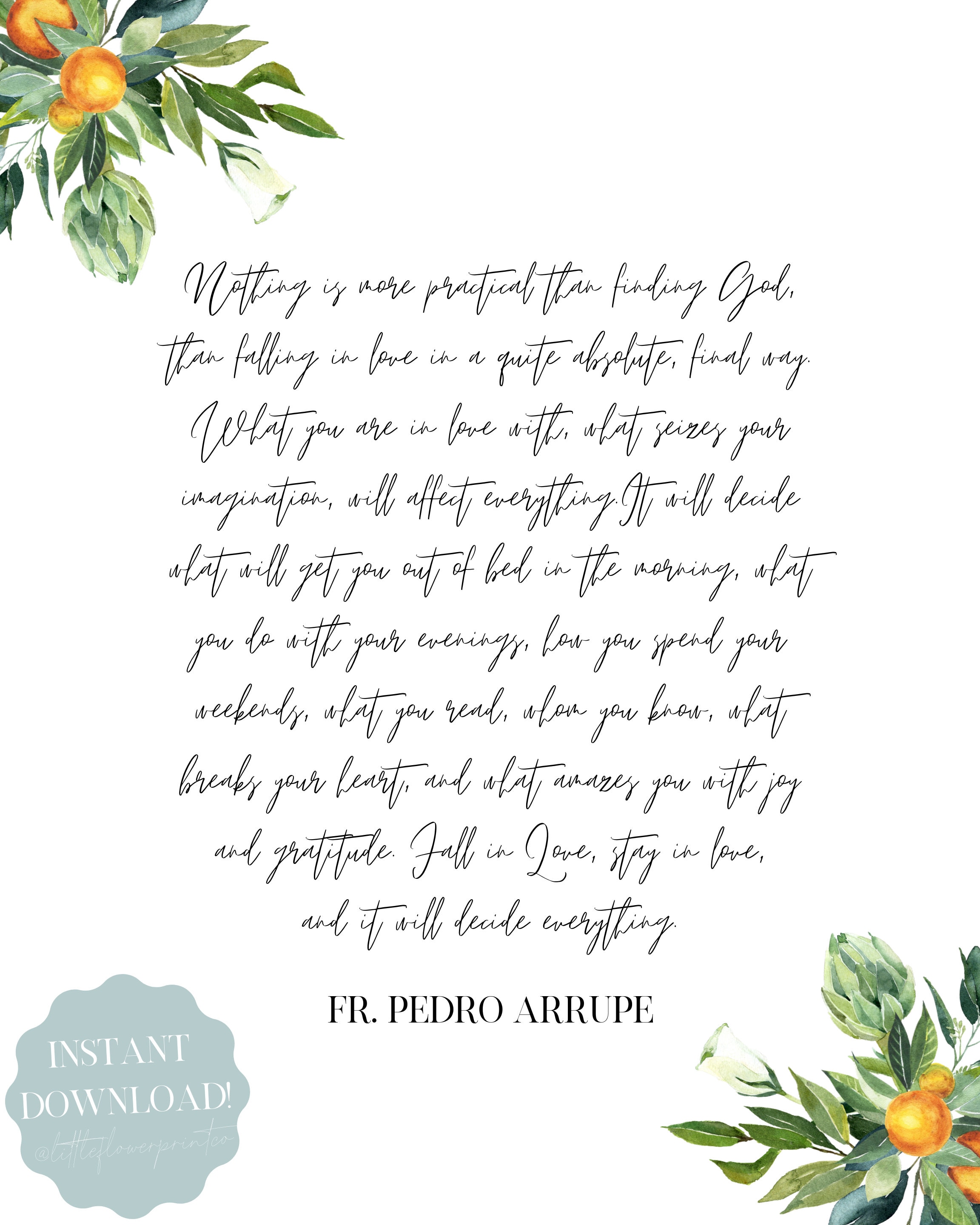 Fr. Pedro Arrupe Quote Print - Fall in Love Poem Prayer - Catholic ...
