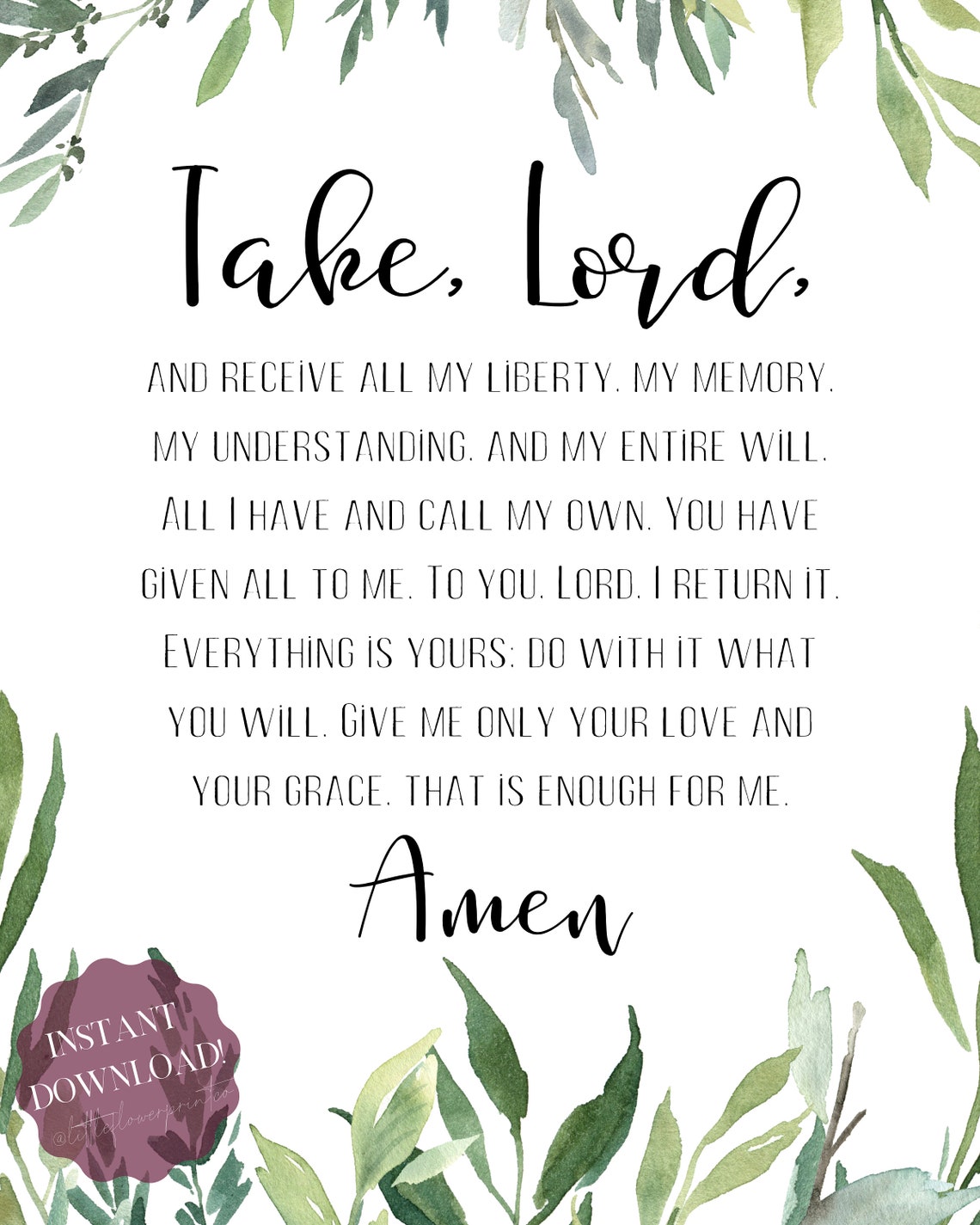 Suscipe Prayer Printable Instant Download - St. Ignatius of Loyola ...