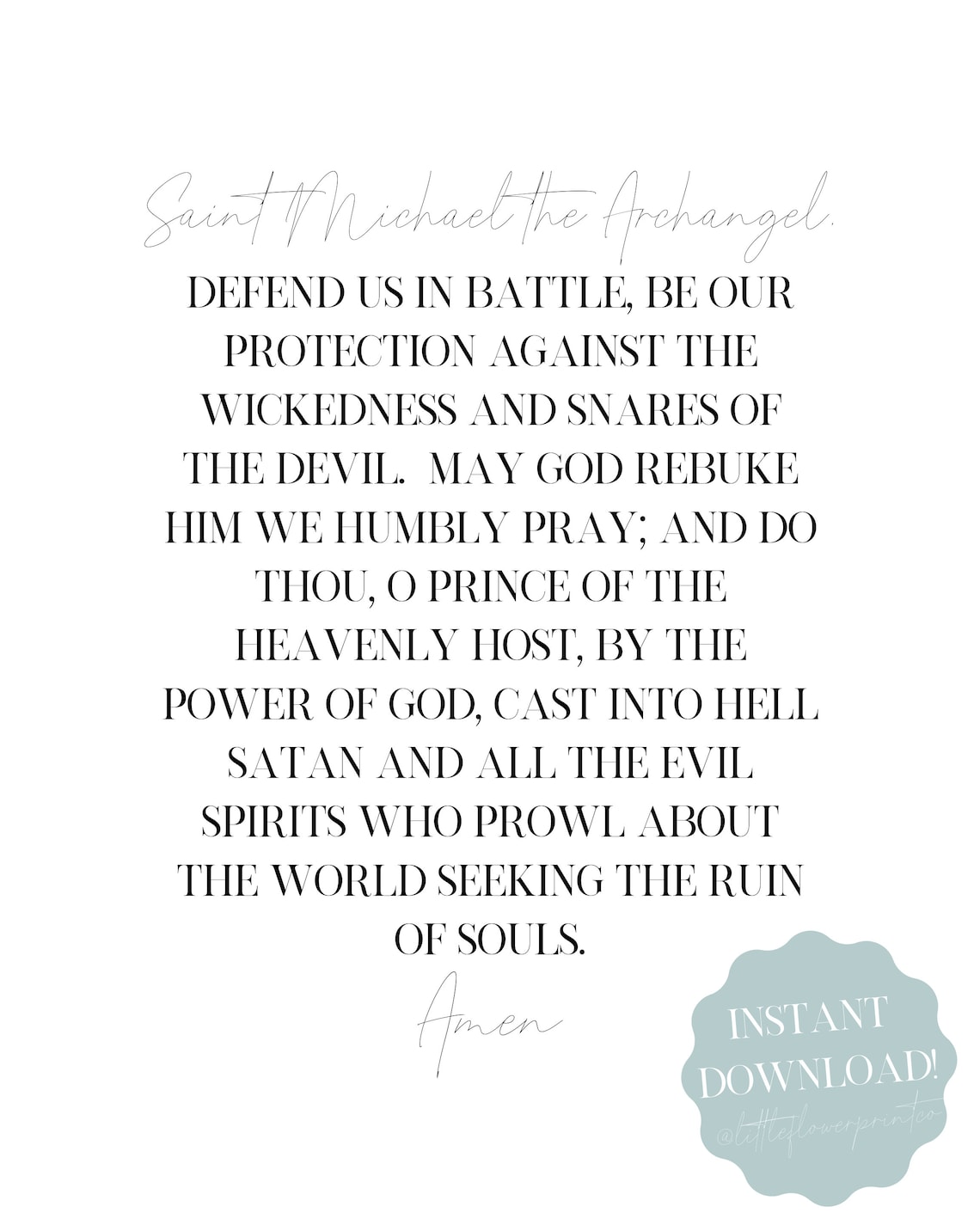 St. Michael Prayer Printable - Instant Download - Printable Catholic ...