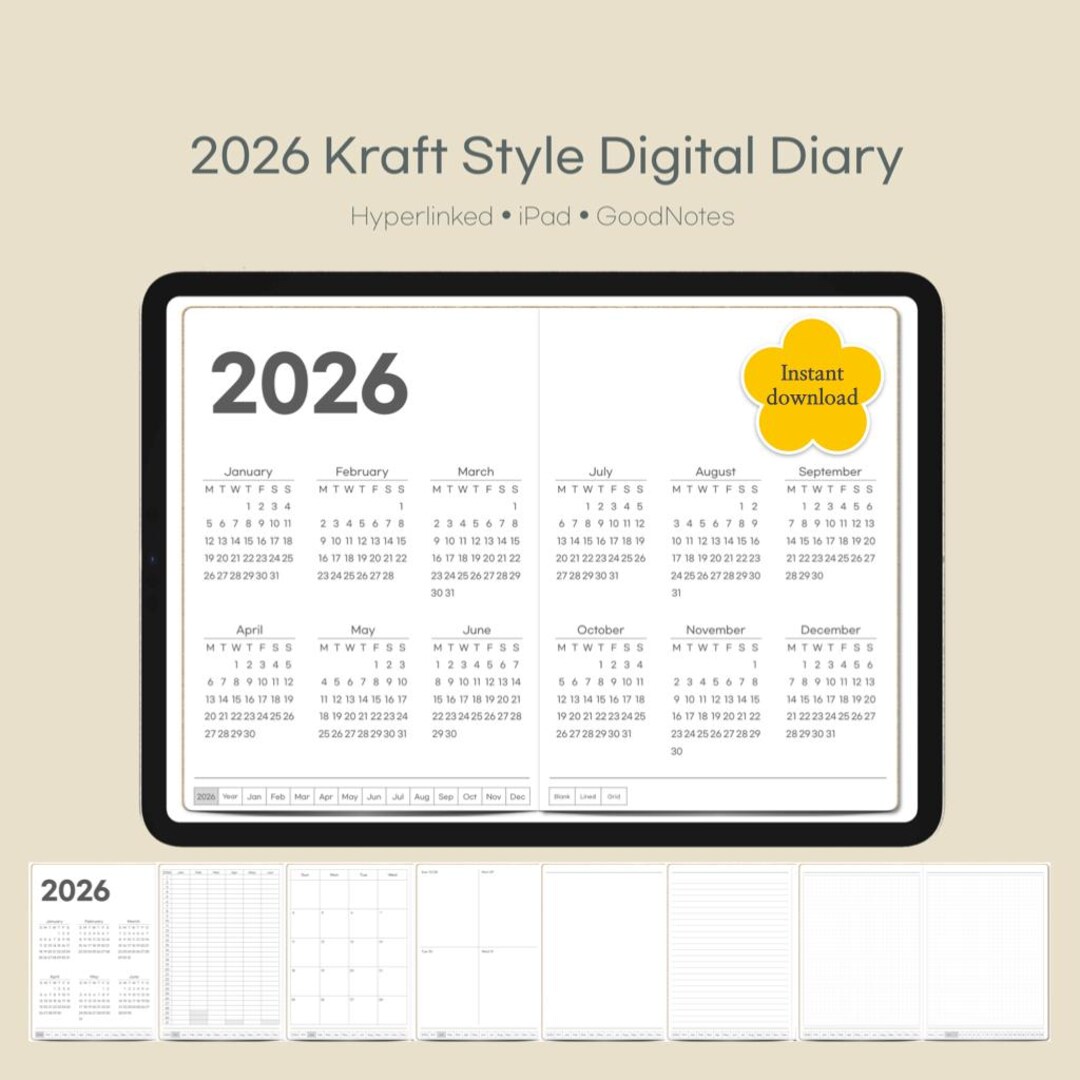2026 Digital Planner Monday Start | Minimal Kraft Style iPad Planner ...