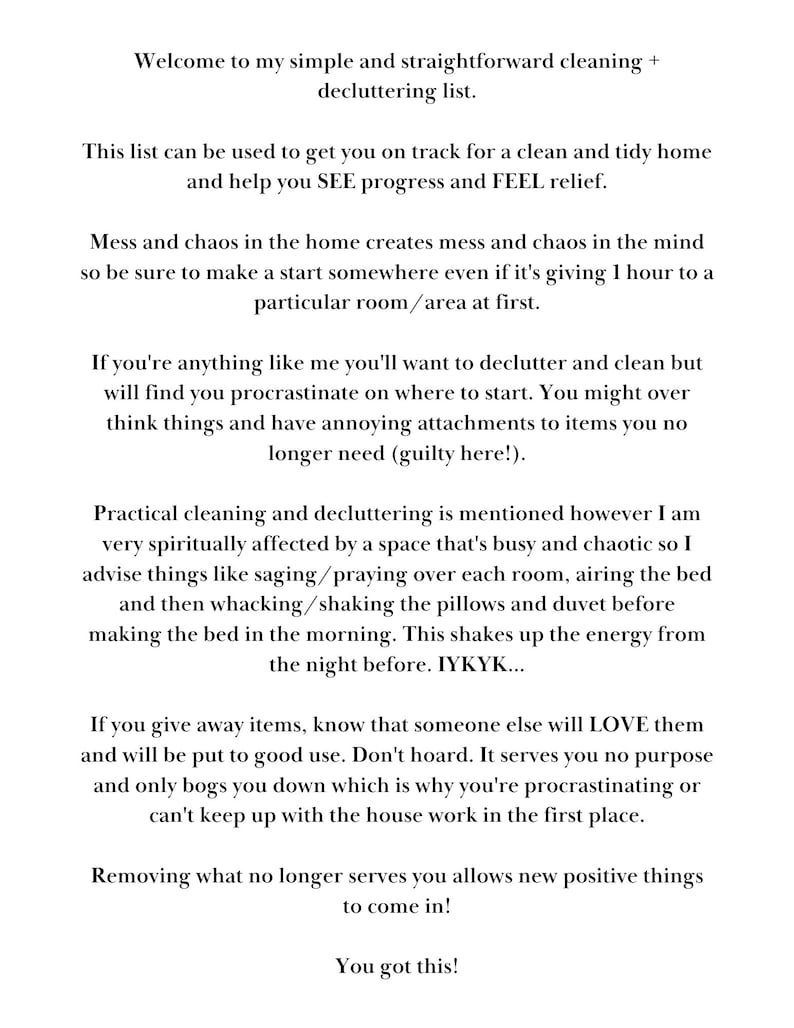 Declutter + Spring Clean Home, Easy Check List Chore Planner for Over ...