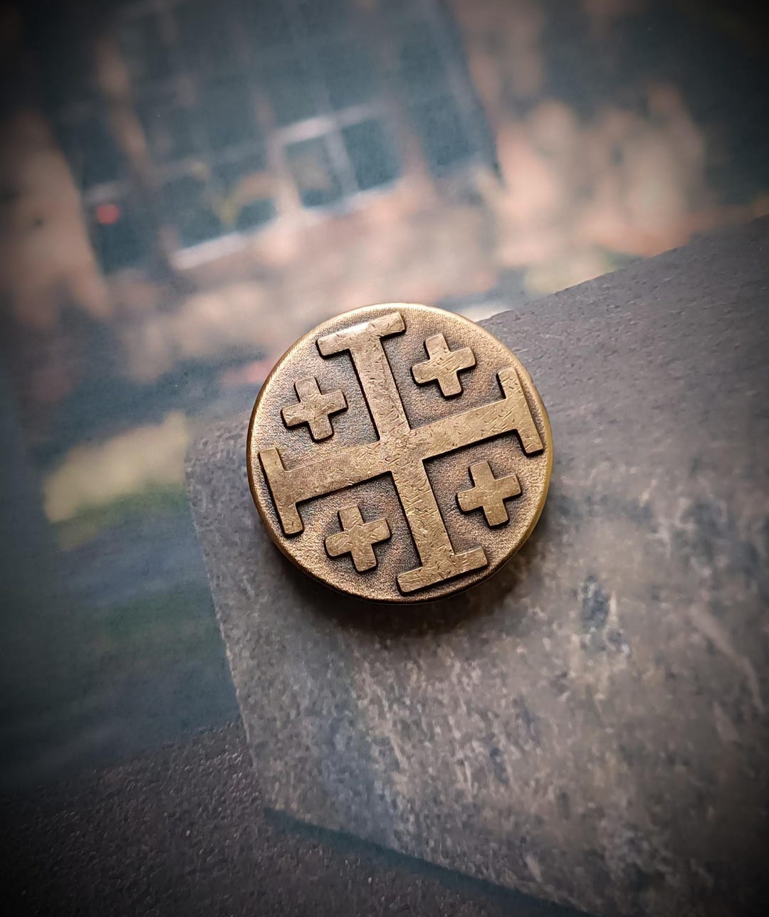 Jerusalem Cross / Chi Rho / Brass Coin / Pocket Art / Worry Coin ...