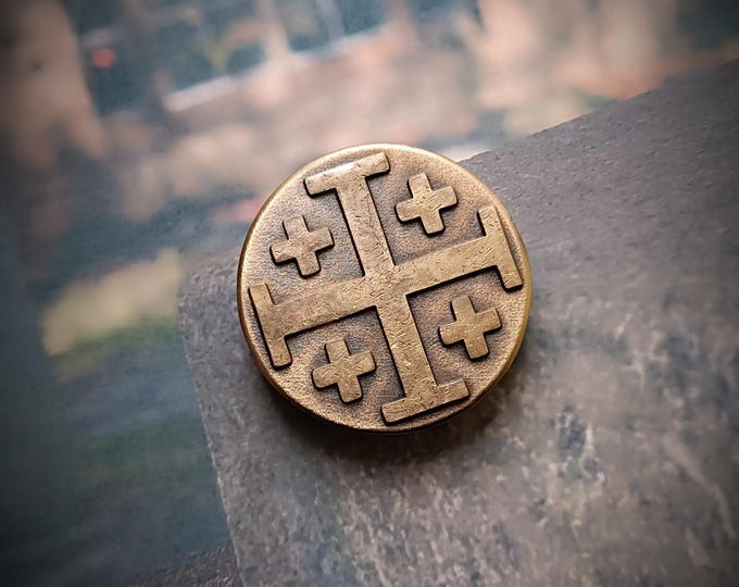 Jerusalem Cross / Chi Rho / Brass Coin / Pocket Art / Worry Coin ...