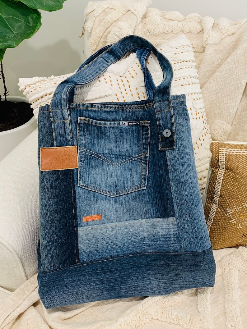 Handmade, Upcycled Jeans Bag With Vintage Fabric - Etsy